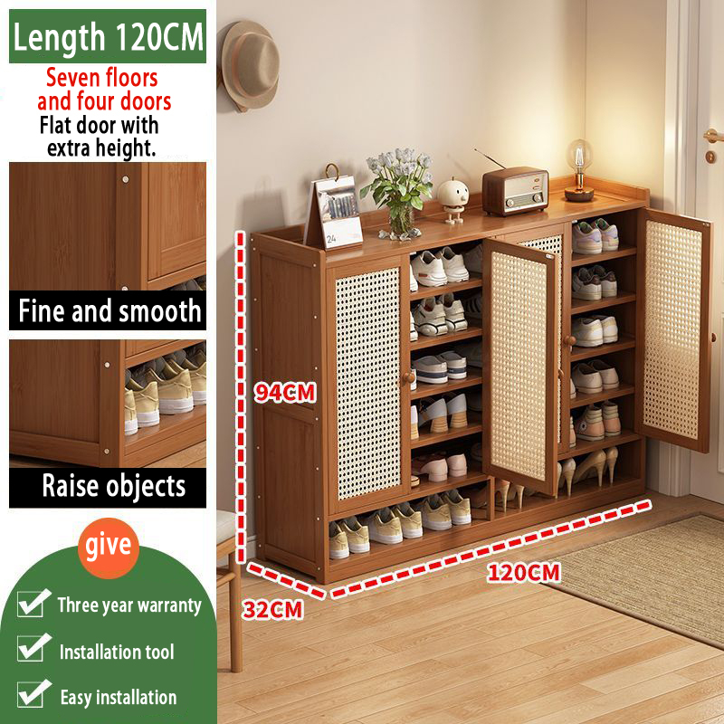 【On Hand】7 Layers Shoe Cabinet Wooden Door With Cover Rattan / Shoe ...