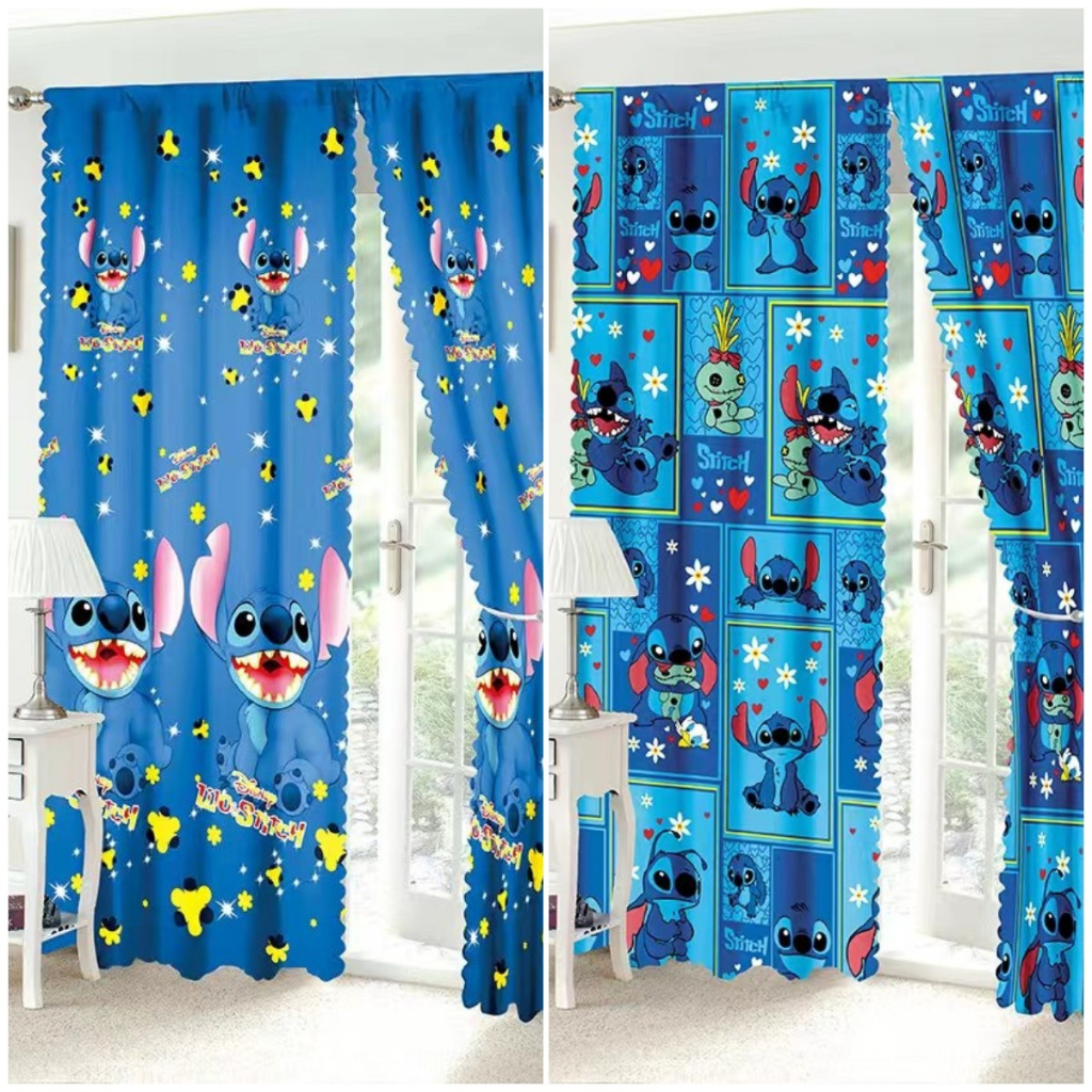 New Lilo & Stitch Curtain Sale Window Home Decor Blue Curtain Kurtina ...