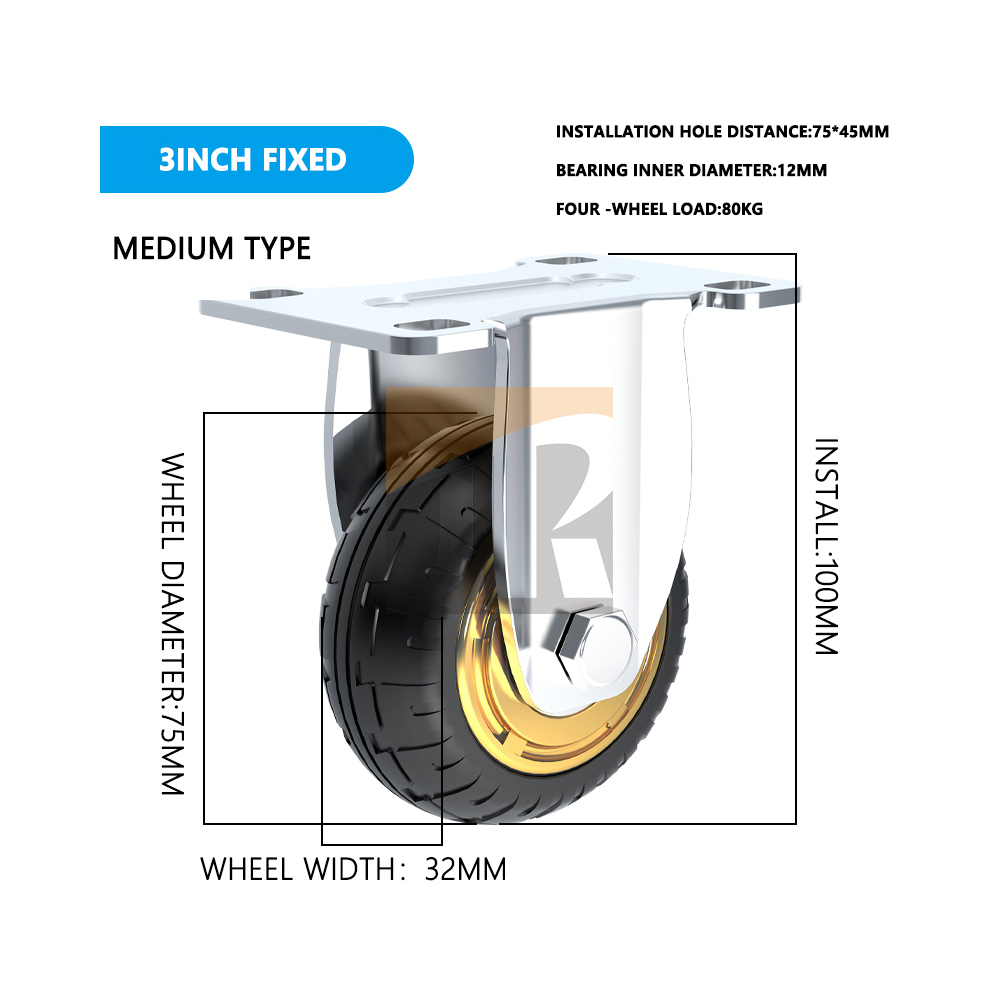Universal Wheel Silent Solid Rubber Wheel 3/5/8 Inch Brake Flat Trolley ...