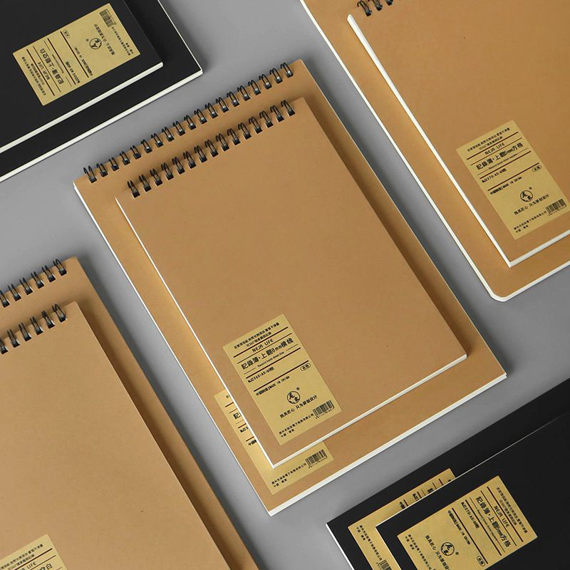 A5/B5 Spiral Black/Kraft Cover Steno GRID/DOTTED/BLANK/LINED Notebook ...