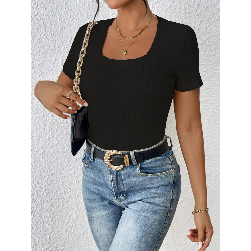 Angelcity High Quality T Shirt Square Neck Bark Crepe Tela Tee Frenchy ...