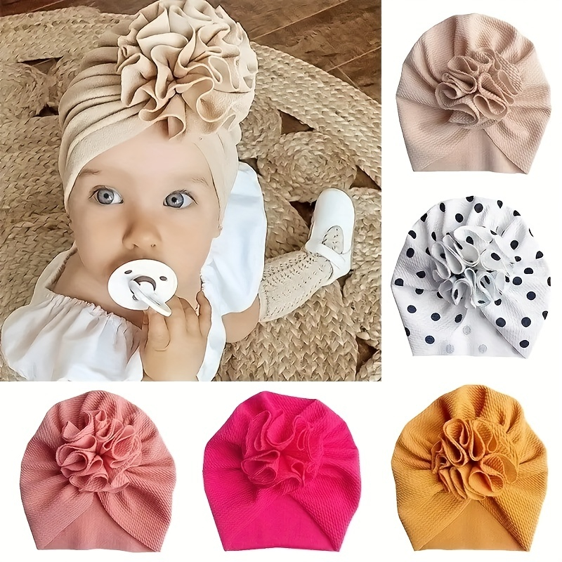 Cute Flower Baby Headband Turban Soft Baby Girl Headwrap Beanie Hat For ...