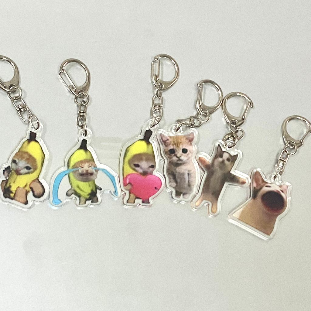 Funny Cute Crying Banana Cat Keychain Acrylic Cartoon Key Ring | Shopee ...