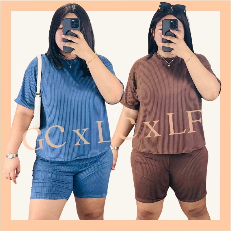 OLGA PLUS SIZE Knitted Drop Shoulder Round Neck Tee with High Waisted ...