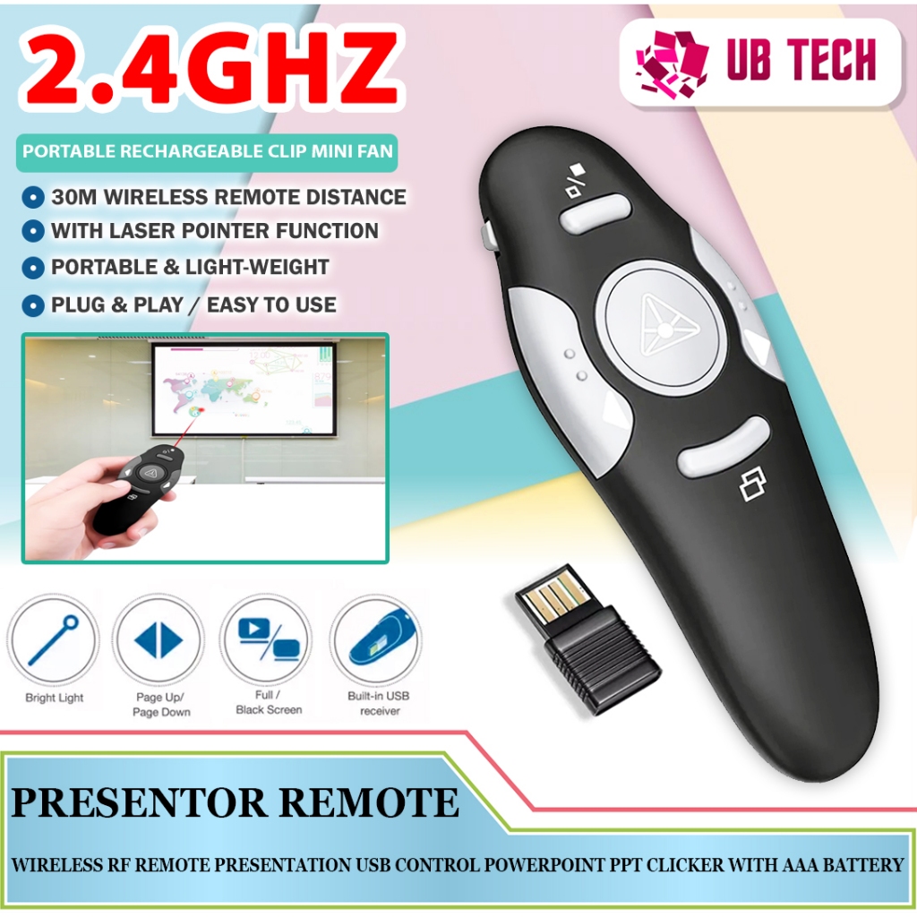 2.4GHz RF Wireless Presenter Remote Presentation USB Control PowerPoint PPT Clicker With AAA ...