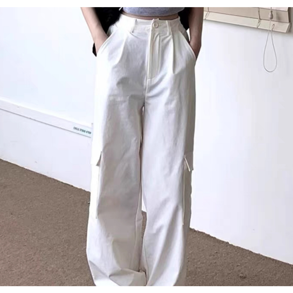 Kinwoo 23-34waist 4 Pocket Cargo Pants high Waist baggy for women ...