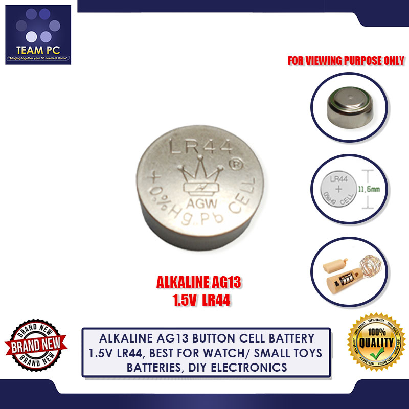 TEAM PC ALKALINE AG13 BUTTON CELL BATTERY 1.5V LR44, BEST FOR WATCH ...