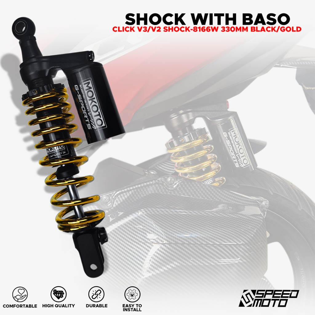 MOKOTO HONDA CLICK V1 V2 V3 REAR SHOCK GAS ABSORBER W/ BASO 330MM GOLD ...