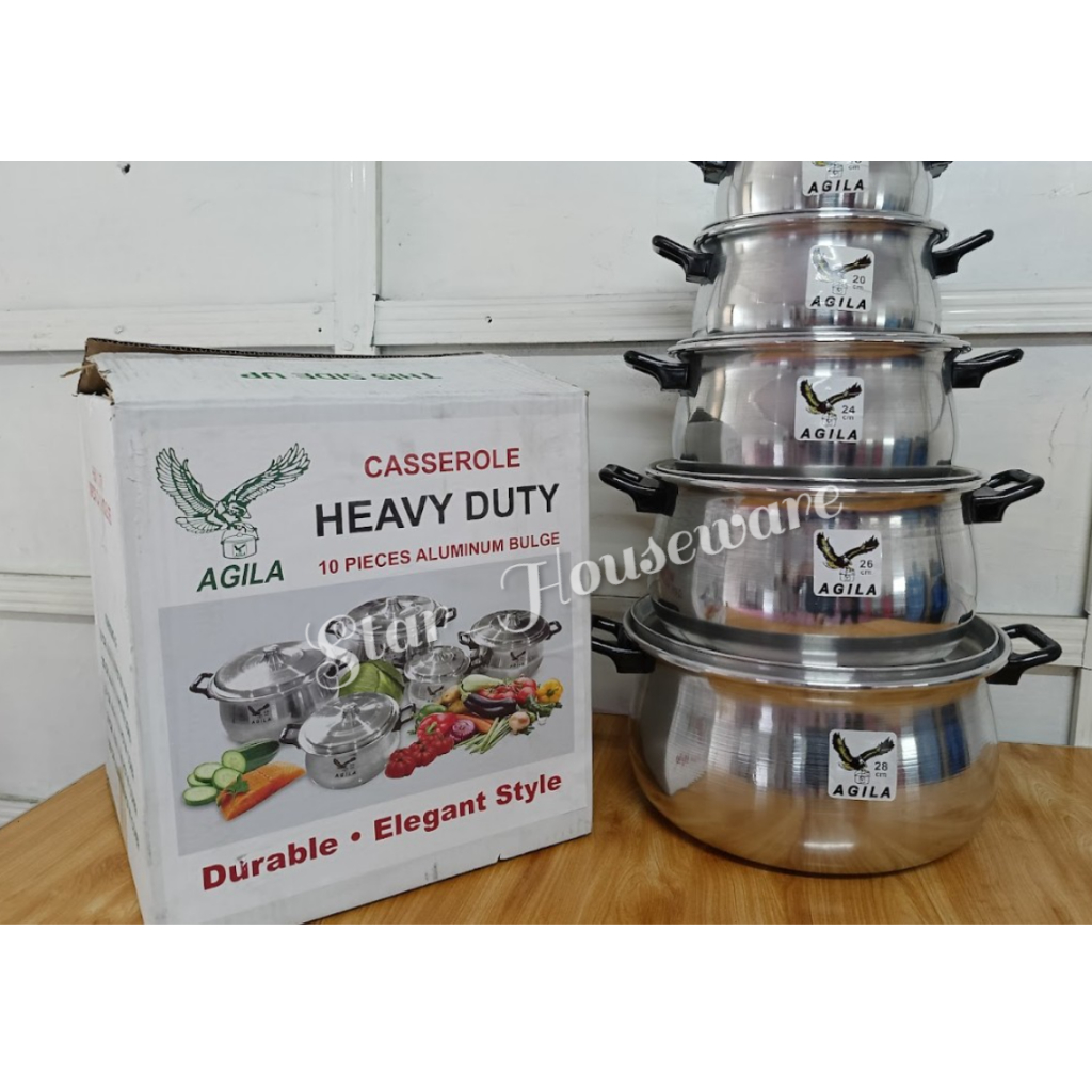 AGILA HEAVY DUTY CASSEROLE 10PCS ALUMINUM BULGE SET / KASEROLA / LUTUAN ...