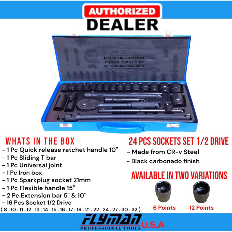 Flyman Tools Usa 24 Pcs Sockets Set 1/2 Drive | Shopee Philippines