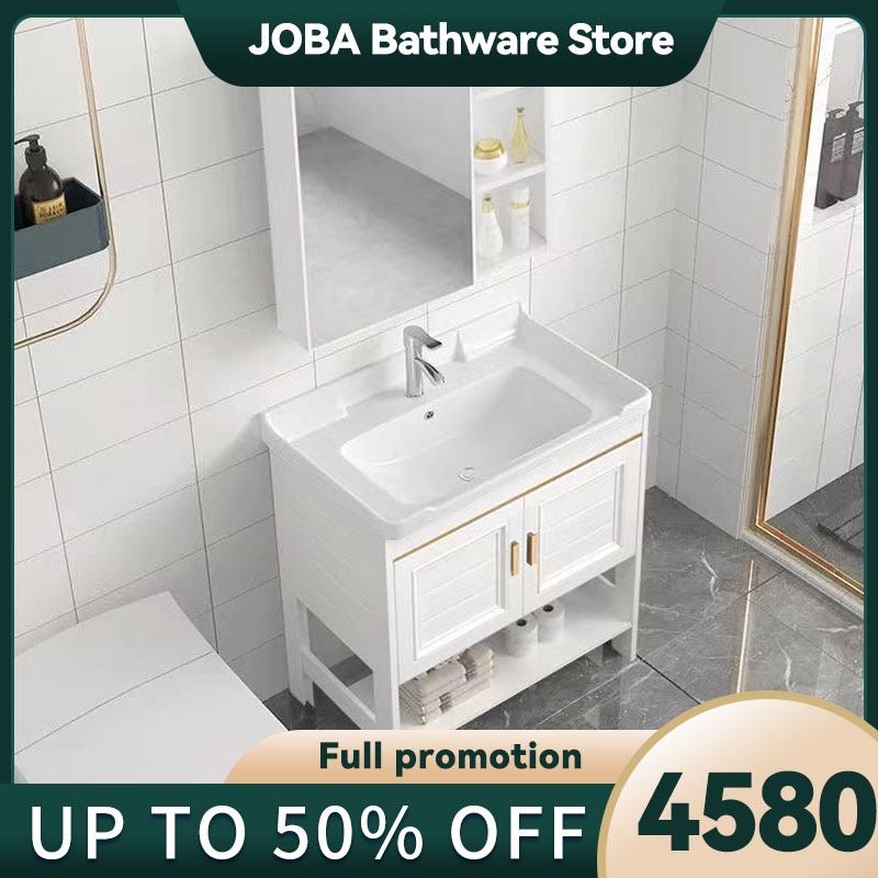 Aluminum clad plate luxury bathroom cabinet sink set cosmetics storage ...
