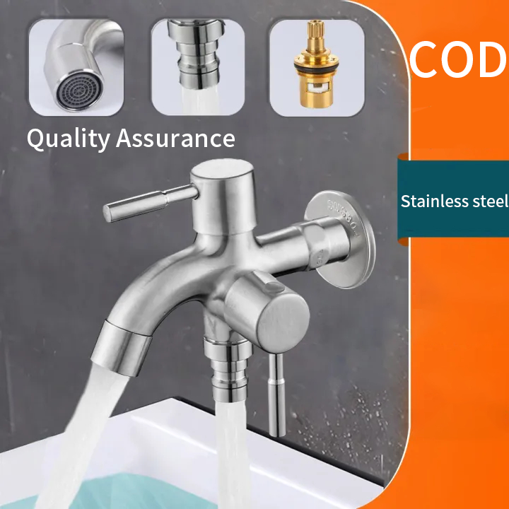 Stainless steel 1 in 2 out dual way copper valve faucet, bathroom ...