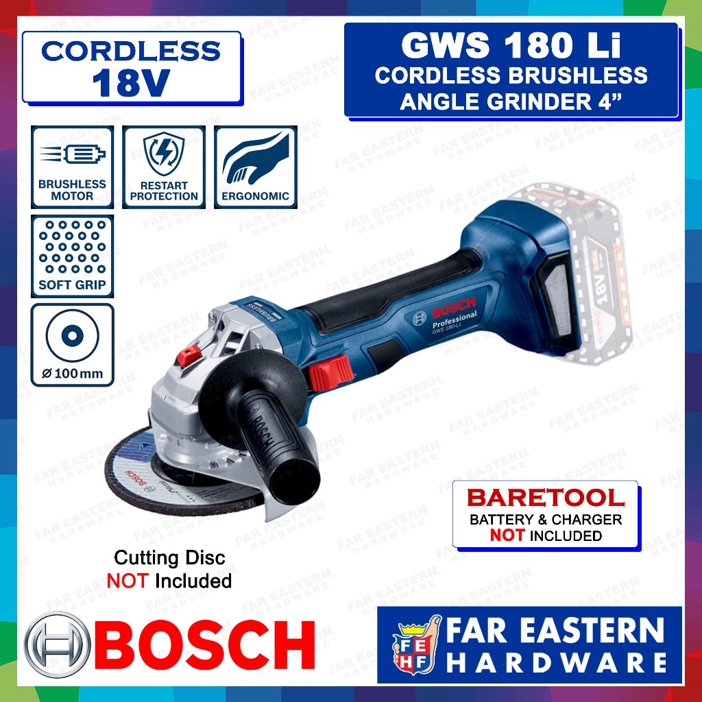 BOSCH GWS 180-LI Cordless Brushless Angle Grinder 4" (Baretool) RBPT18 ...