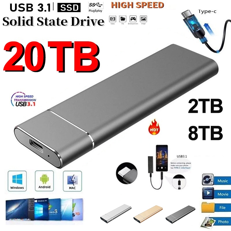 20TB External Hard Drives 2TB Mobile Solid State Drive USB 3.1 Data ...