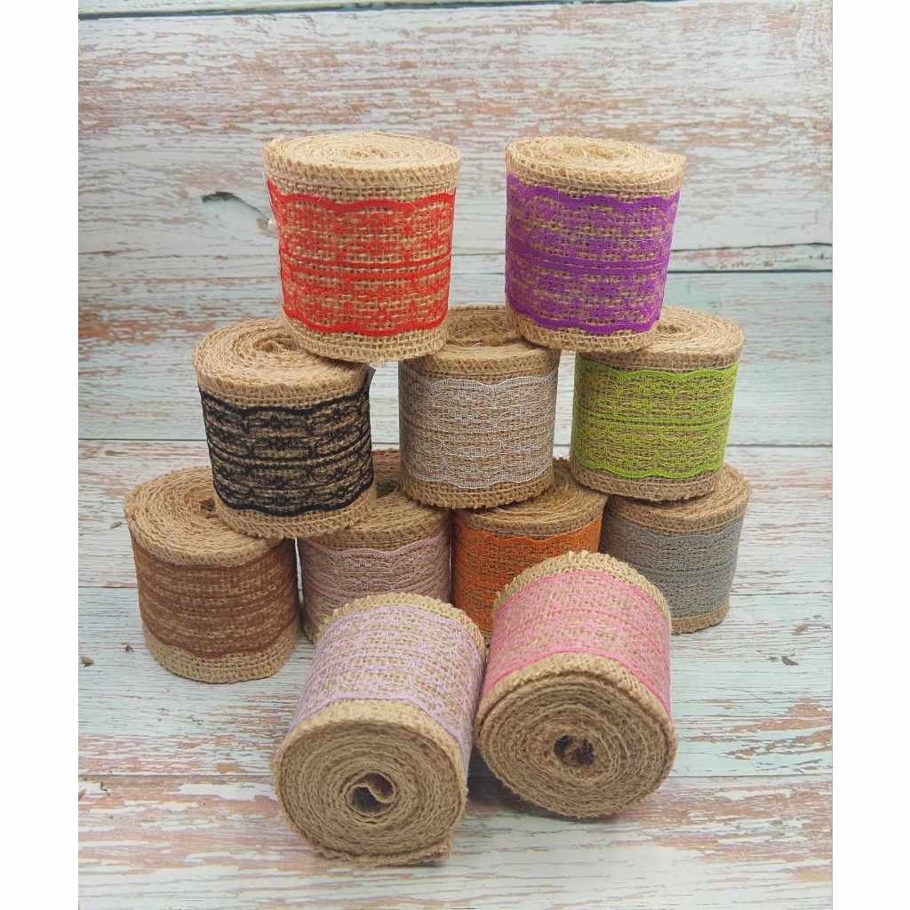Burlap Base with Colorful Lace (Burlap with Lace Ribbon) for Wedding ...