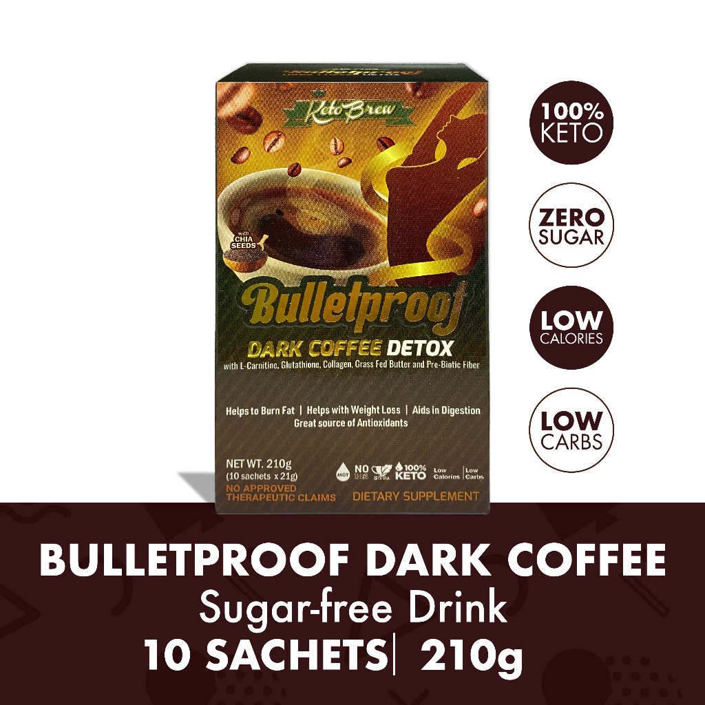 Sugar-free Dark COFFEE with Chia Drink (FREE BOBA)- KETO Friendly (210g - 21g x 10 sachets ...
