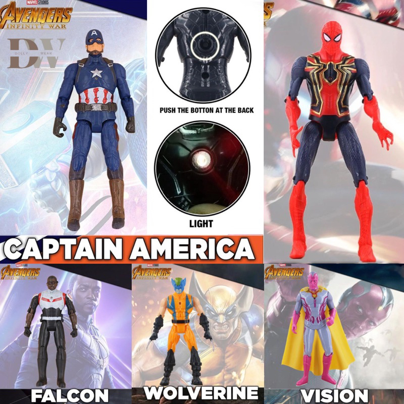 DW MarveI Characters Action Figures Heroes with Lights Collectible Toys ...