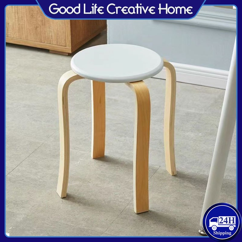 Nordic Dining Stool Round Stool Chair Solid Wood Stool 100KG Load ...