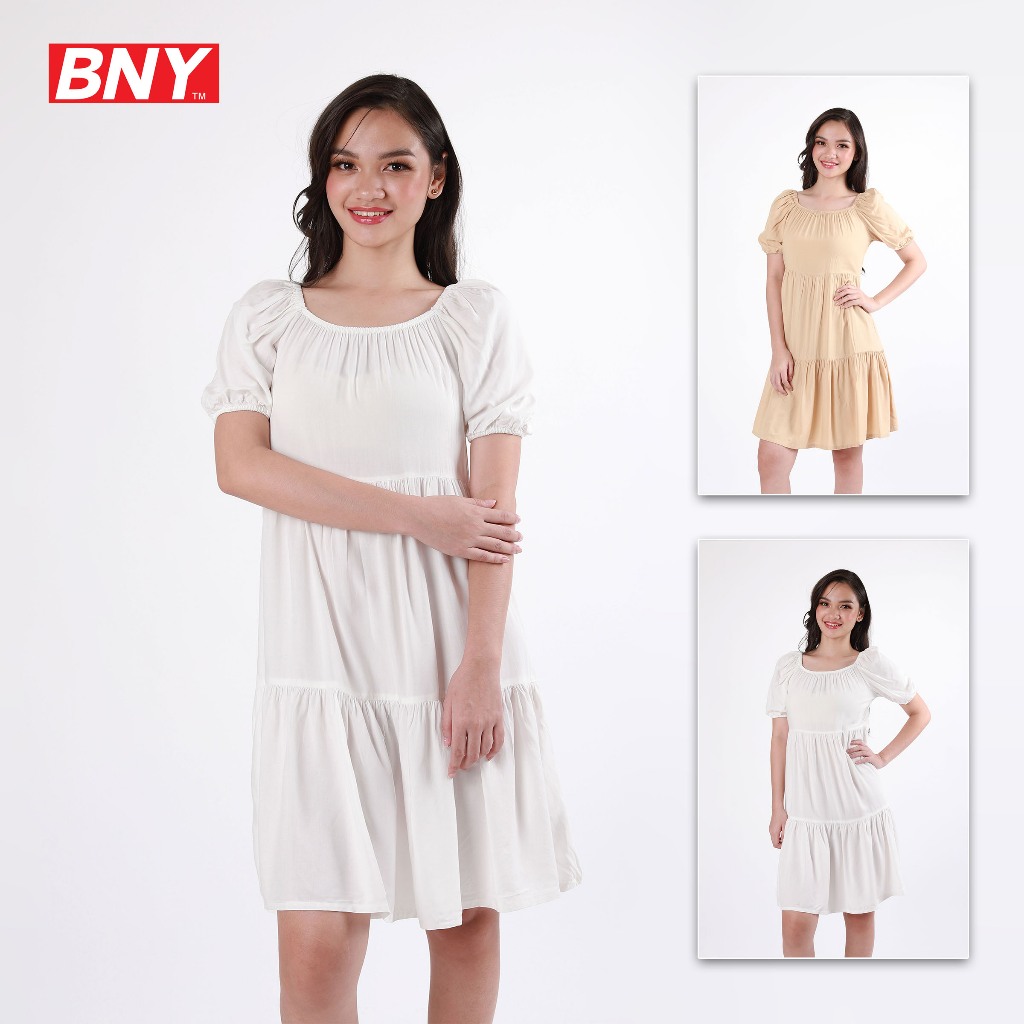 BNY Ladies' rayon square-neck puff-sleeve dress (383) | Shopee Philippines