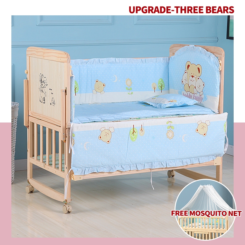 Wooden Crib Wooden Shelf Crib Rocker Crib with Mosquito Net and ...