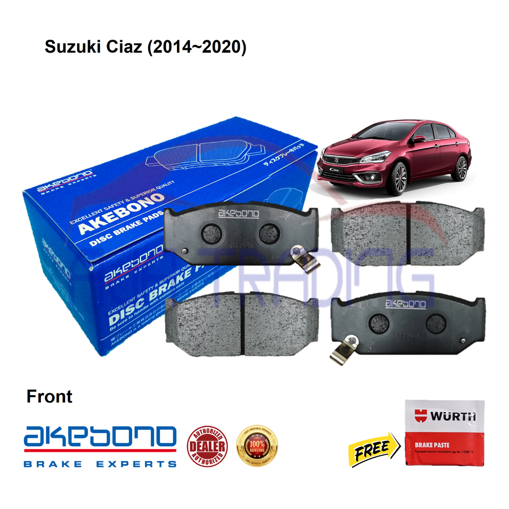 Genuine Akebono Front Brake Pads for Suzuki Ciaz (2014-2020) with Wurth Brake Paste | Shopee ...