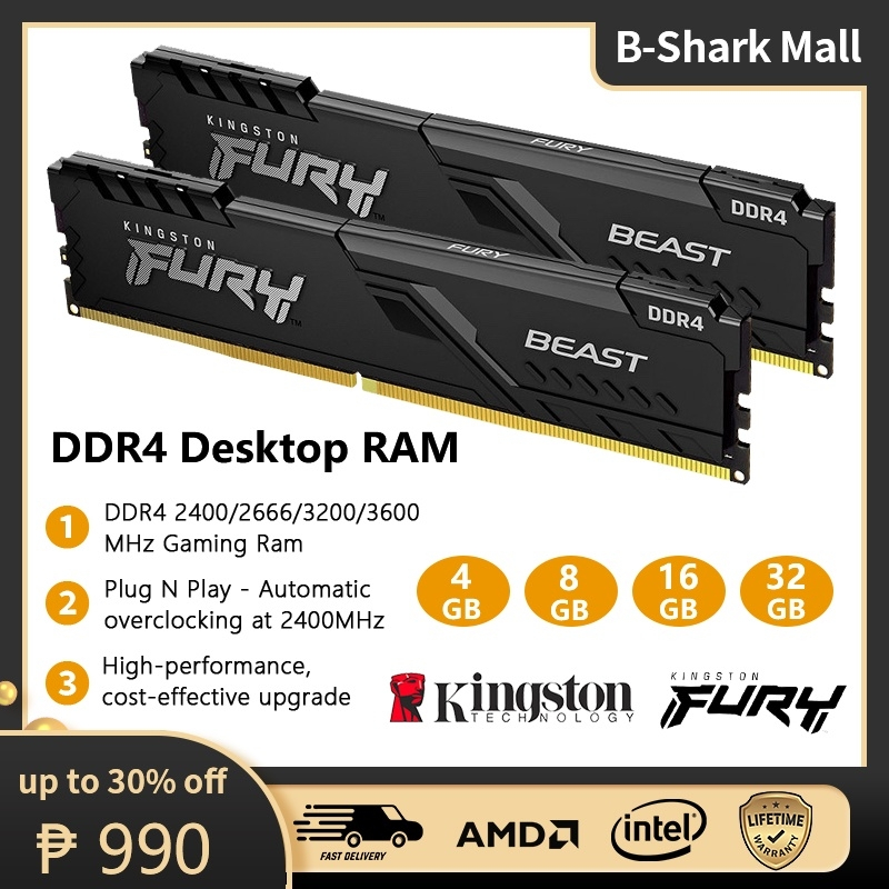 【24h Ship】Kingston Fury Beast DDR4 RAM DDR4 Desktop Memory 2666MHz 3200MHz 3600MHz 288pin DIMM ...