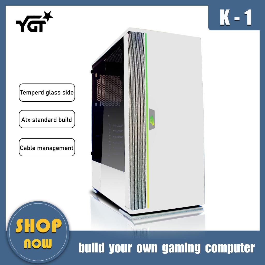 YGT ATX K1 GAMING PC CASE Tempered glass white ATX/Micro-ATX/Mini-ITX ...