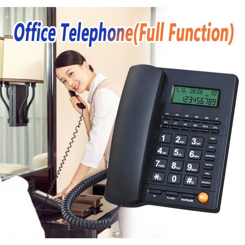 LCD Corded Caller ID Telephone With Speaker Home Office Wired Landline Telephone Set Phone ...