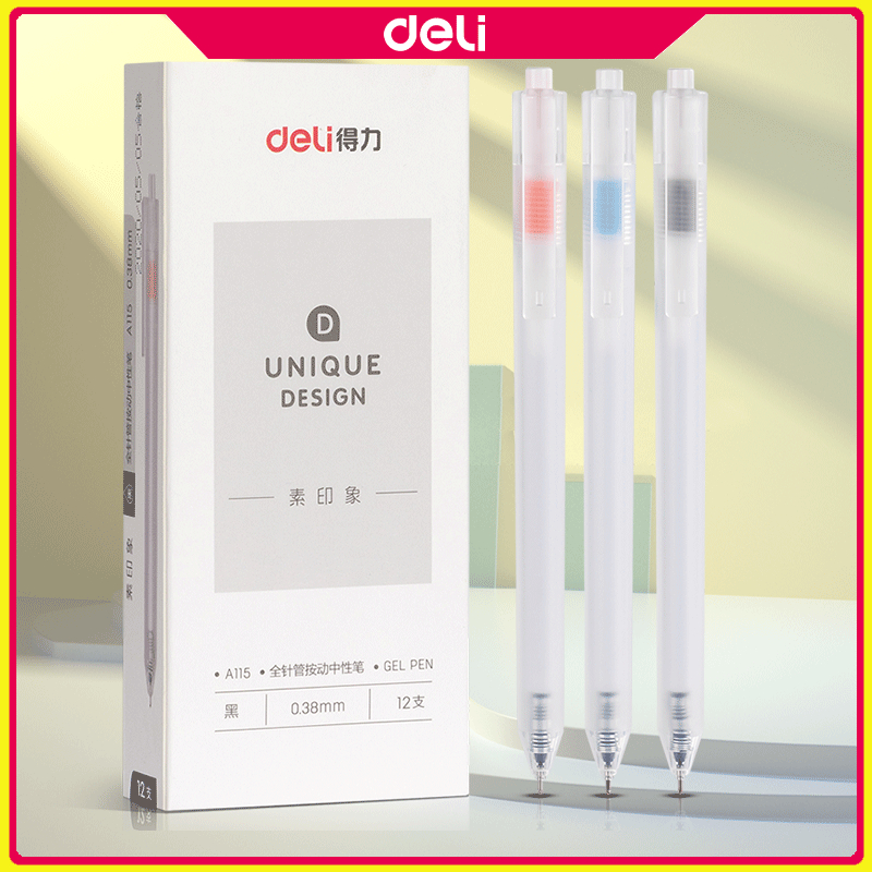 Deli Press Gel Pen 0.38mm Black Student Writing Ballpen Pen Stationery ...