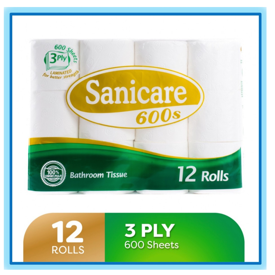Sanicare 3 Ply Bathroom Tissue 600 sheets (12 Rolls per pack) | Shopee ...