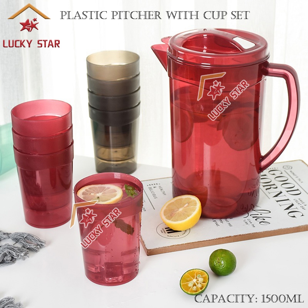 2627# Pitcher With Cups Set 1500ML Fiber Plastic Pitcher With 4 Cups ...