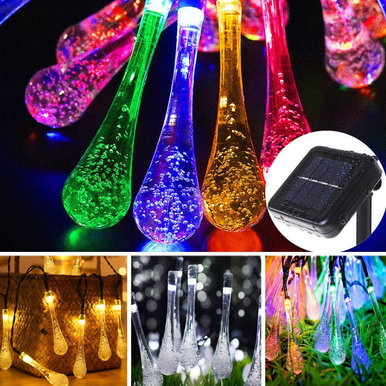 ACAI 20Led/30Led/50Led Solar String Fairy Lights Raindrop Water Drop ...