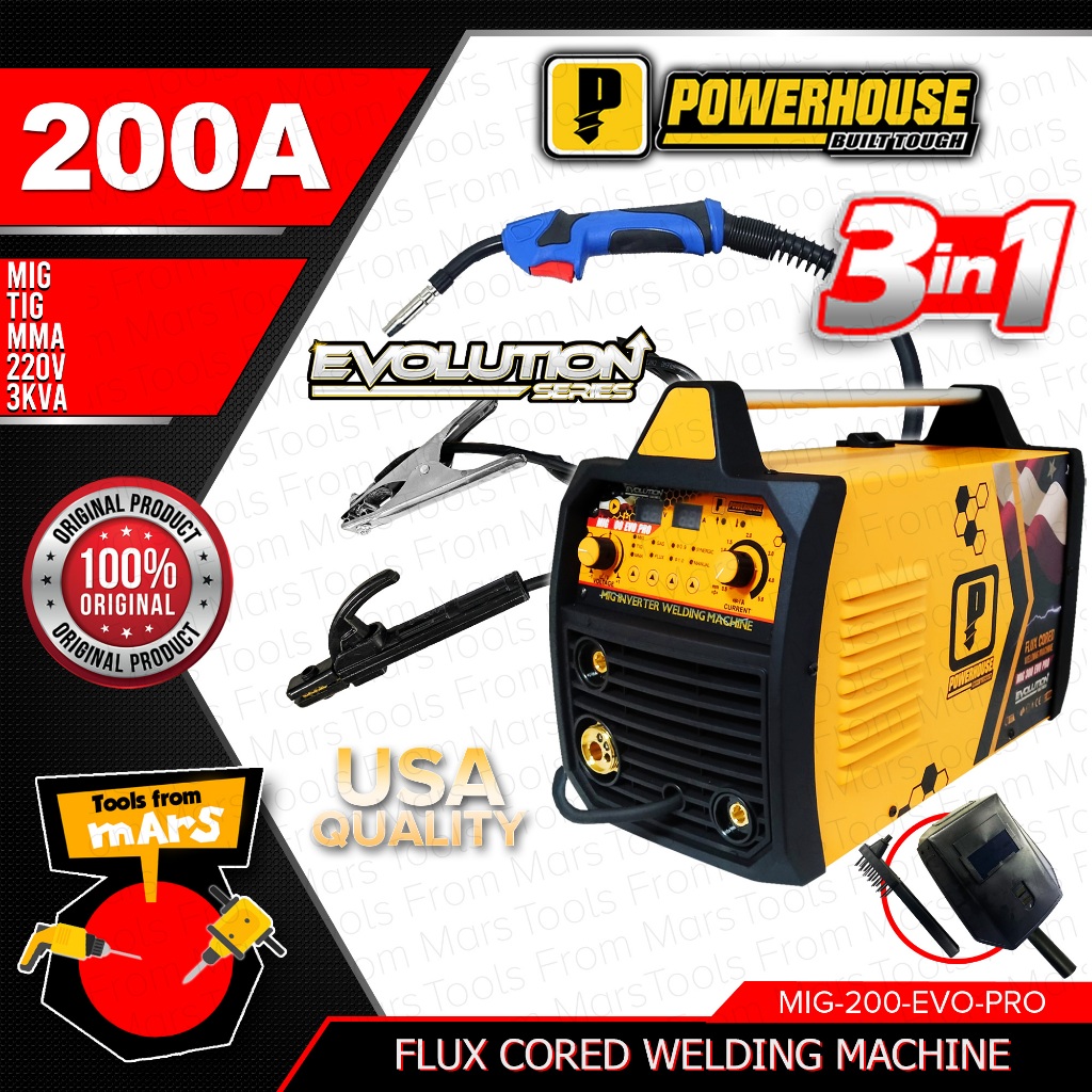 POWERHOUSE 200A MIG MAG MMA Gas Gasless with Auto Synergic EVO PRO ...