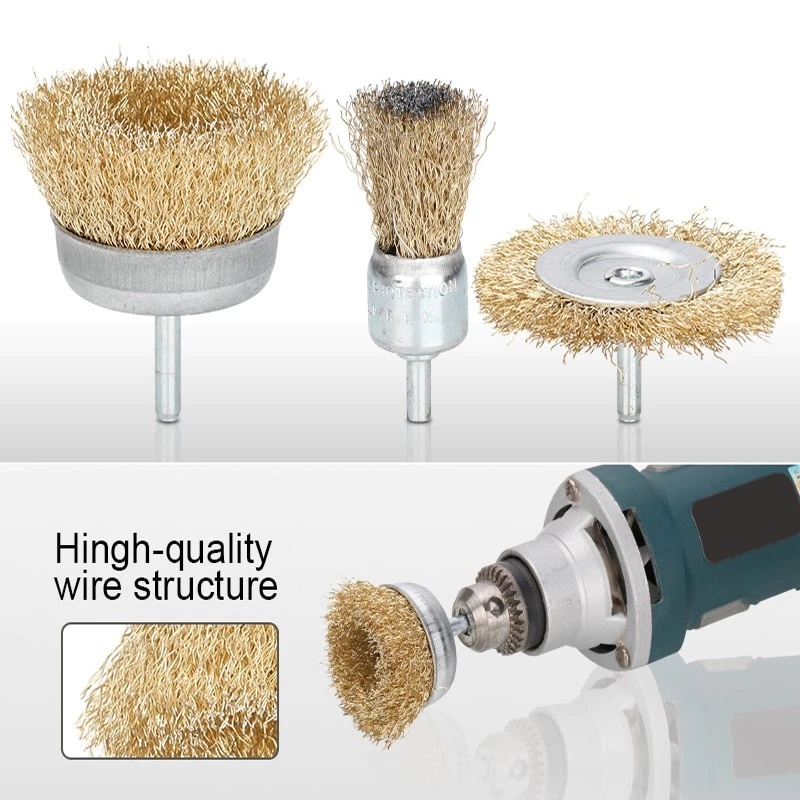 3/5PCS Steel Wire Polishing Wheel Electric Drill Wire Brush Tool Gold ...