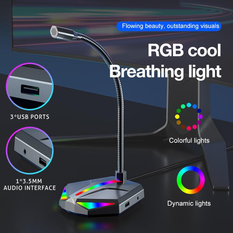 Microphone LED Lights Noise Cancelling Video Recording Live game ...