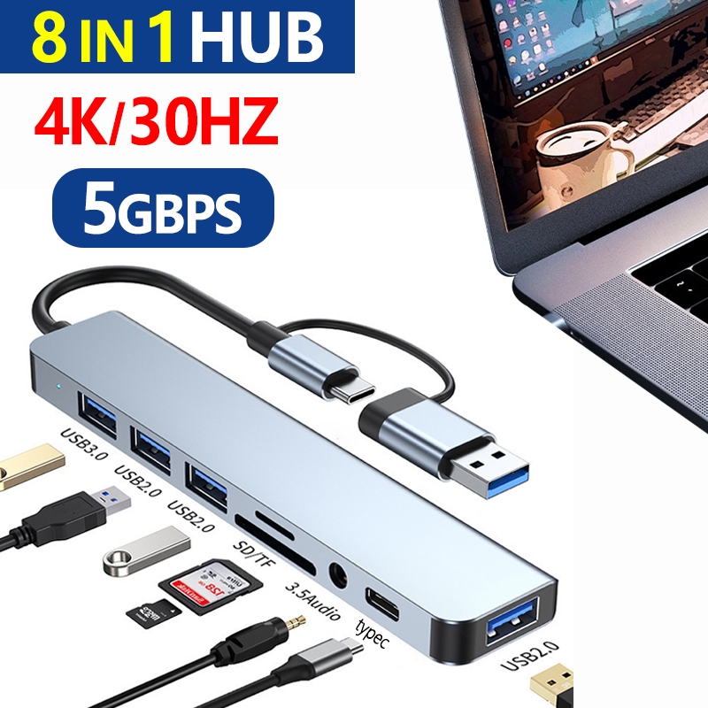 8 In 1Multiple USB Hub 5Gbps high-speed transmission 3.0 type c usb hub ...