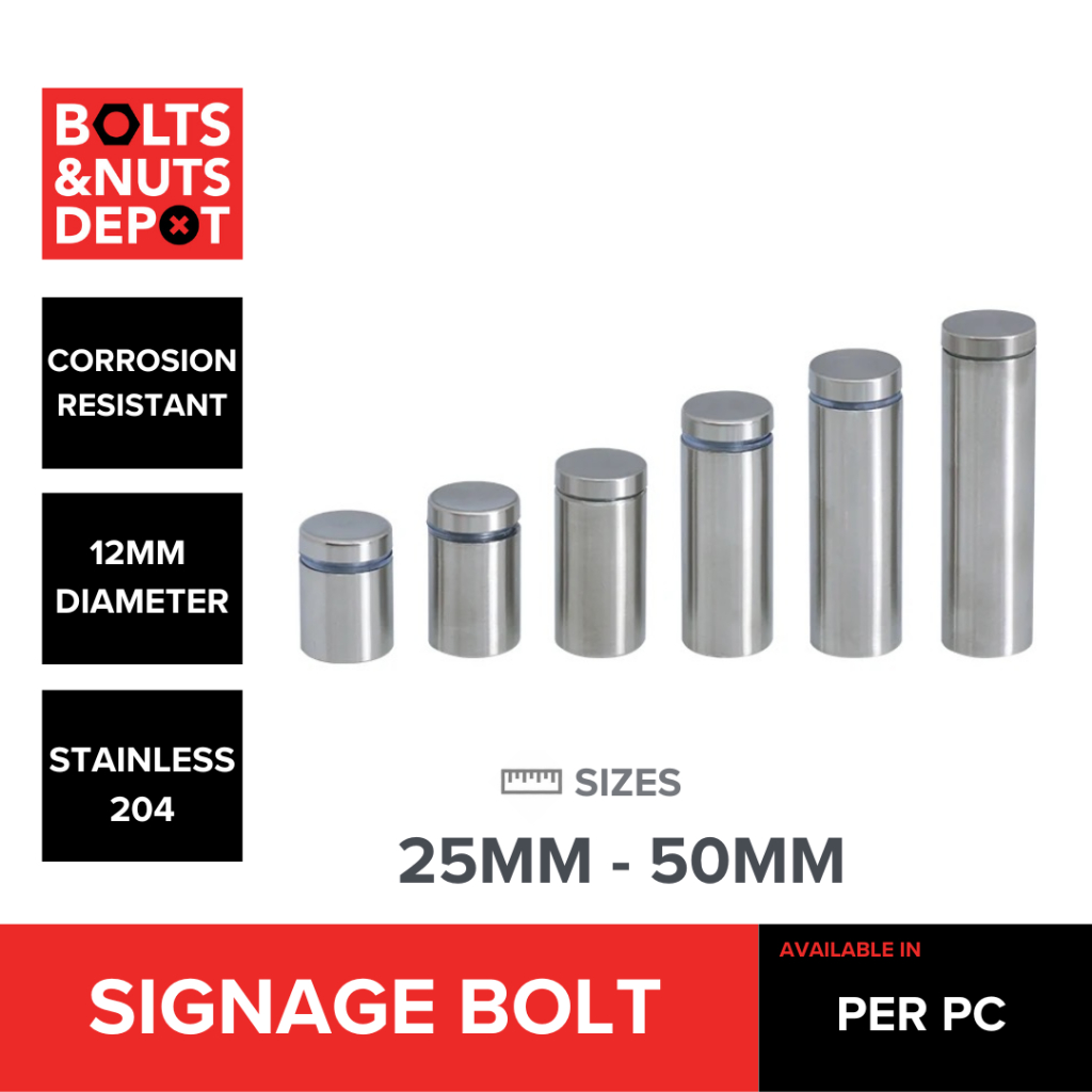 12MM Stainless Signage Bolt / Standoff Glass Holder Screw / Advertising ...