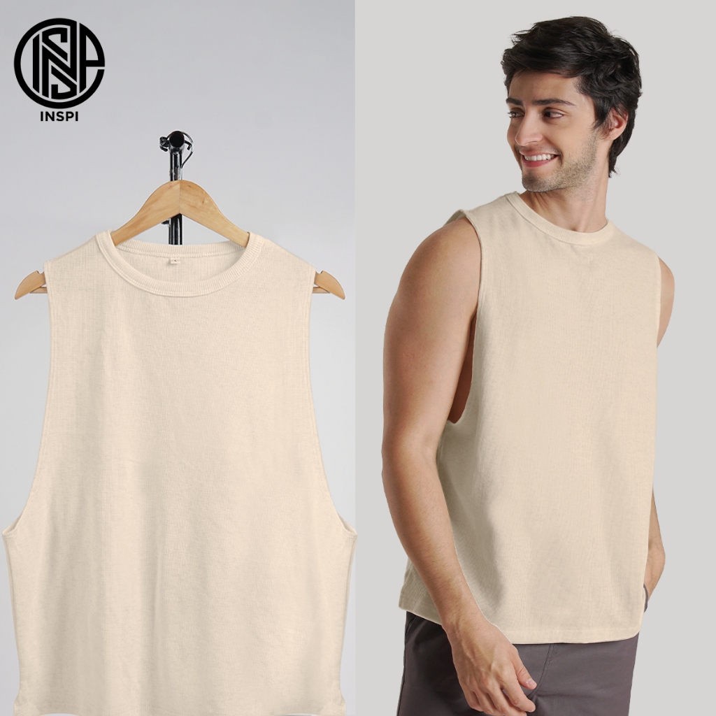 INSPI Waffle Muscle Tee Sando for Men Plain Sleeveless Tank Top Gym ...