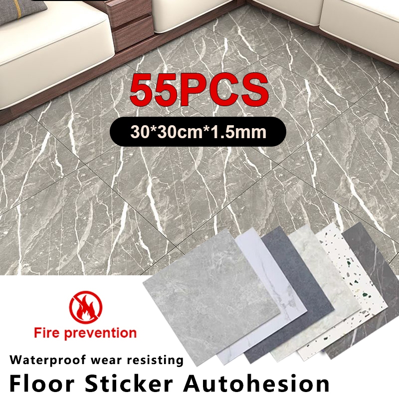 55pcs Vinyl tiles Floor Stickers 30cm x 30cm Self Adhesive waterproof ...