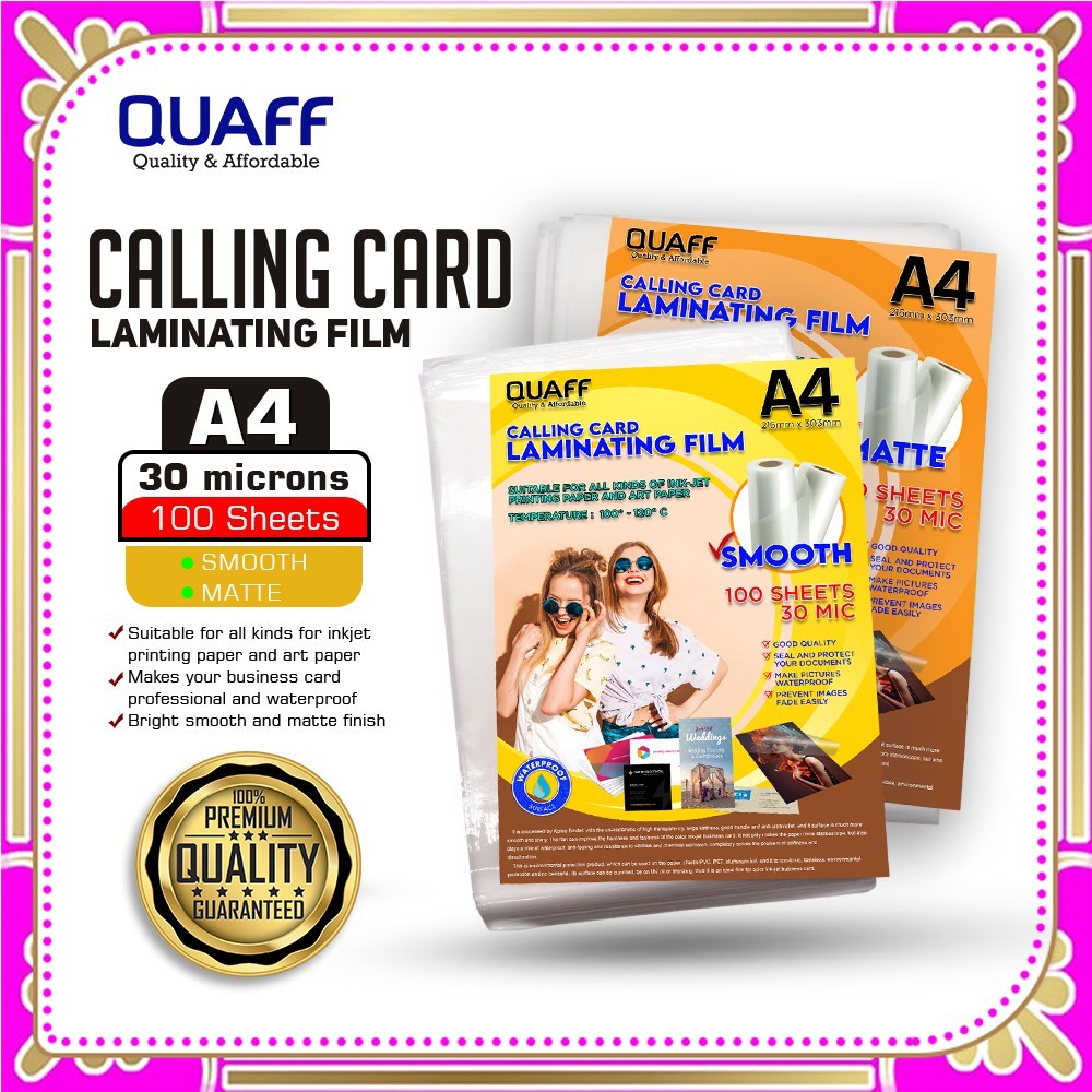 QUAFF Laminating Film for Calling Card Paper 30 Microns A4 size (100pcs ...
