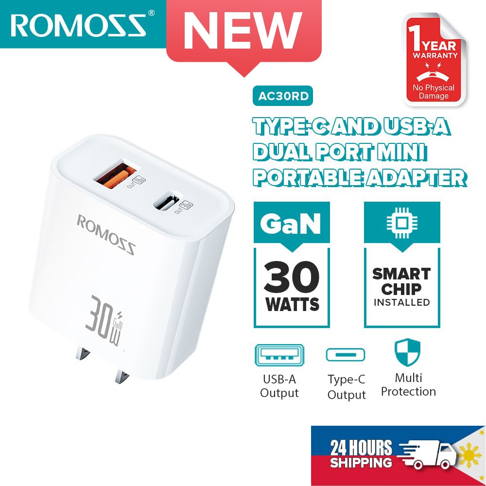 Romoss AC30RD PD30W USB Type C Fast Charger QC PD 3.0 Dual Port Mini ...