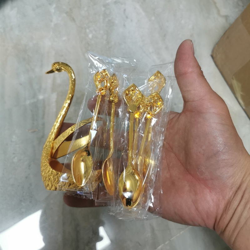 7Pcs/set Swan Bottom Spoon Meal Holder Stainless Steel Swan Cutlery ...