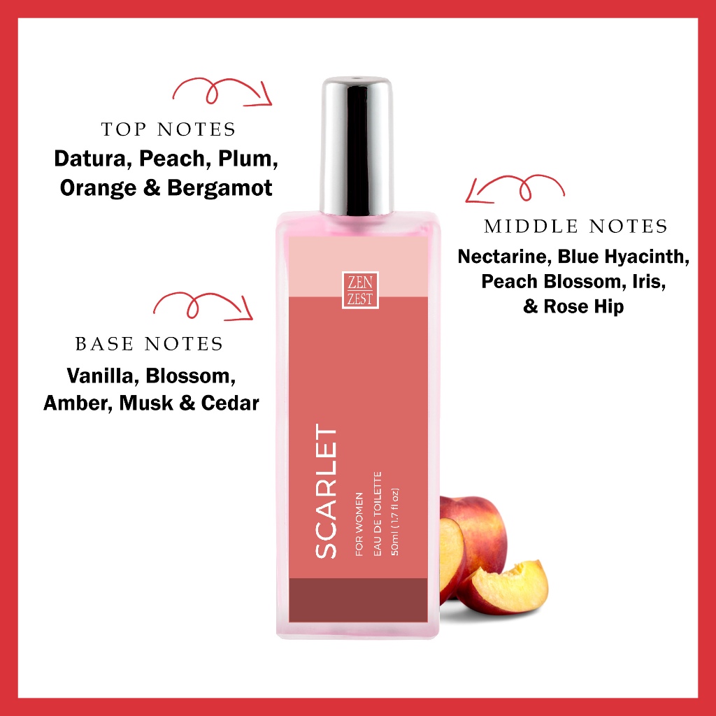 SCARLET 50ml Long lasting Floral Fragrance Zen Zest Oil Based Eau De ...