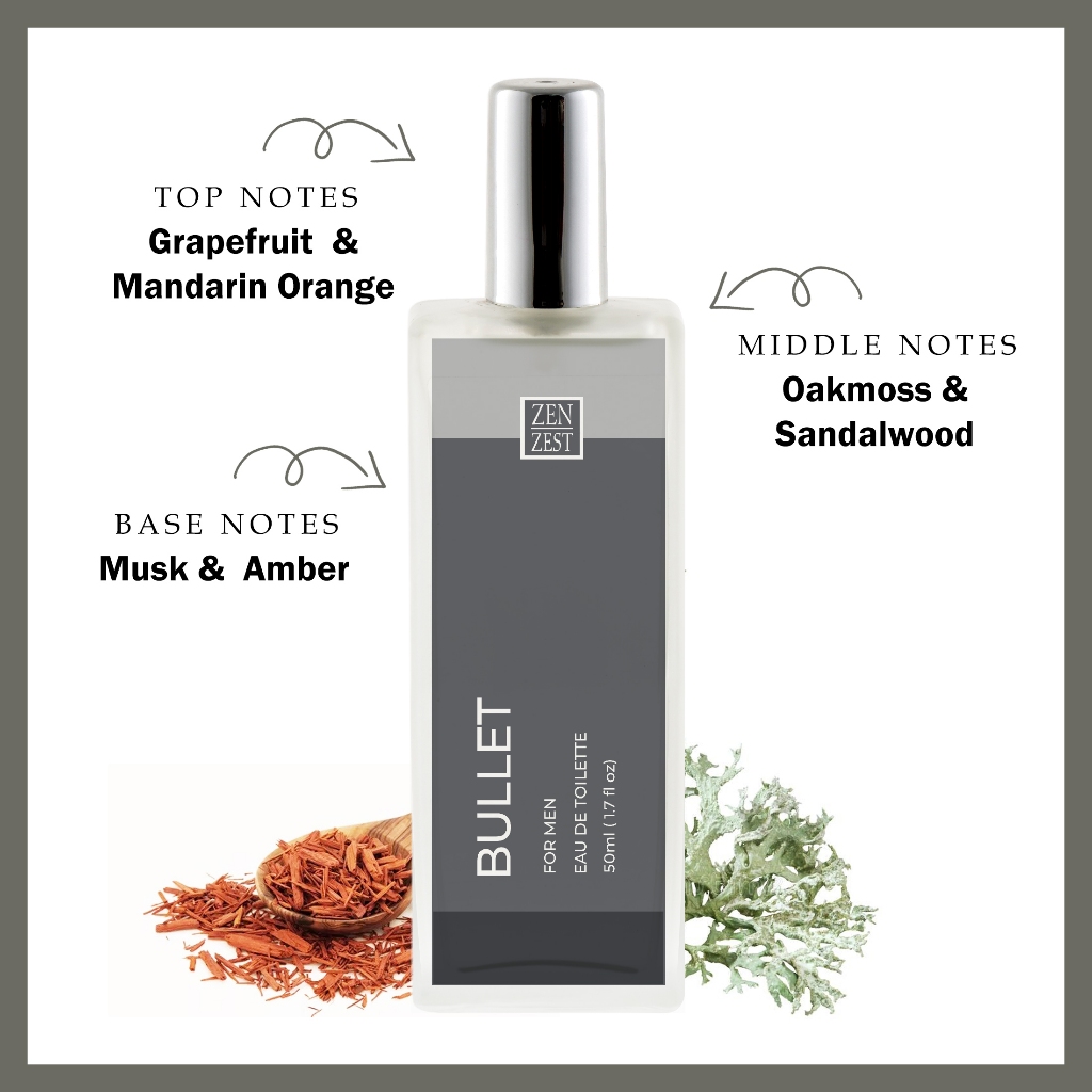 BULLET 50ml Long lasting Citrus Fragrance Zen Zest Oil Based Eau De ...