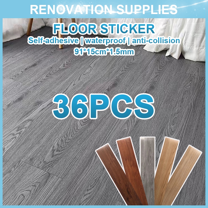 36pcs vinyl Floor sticker ( 91cm* 15cm*1.5mm) self adhesive PVC tiles ...