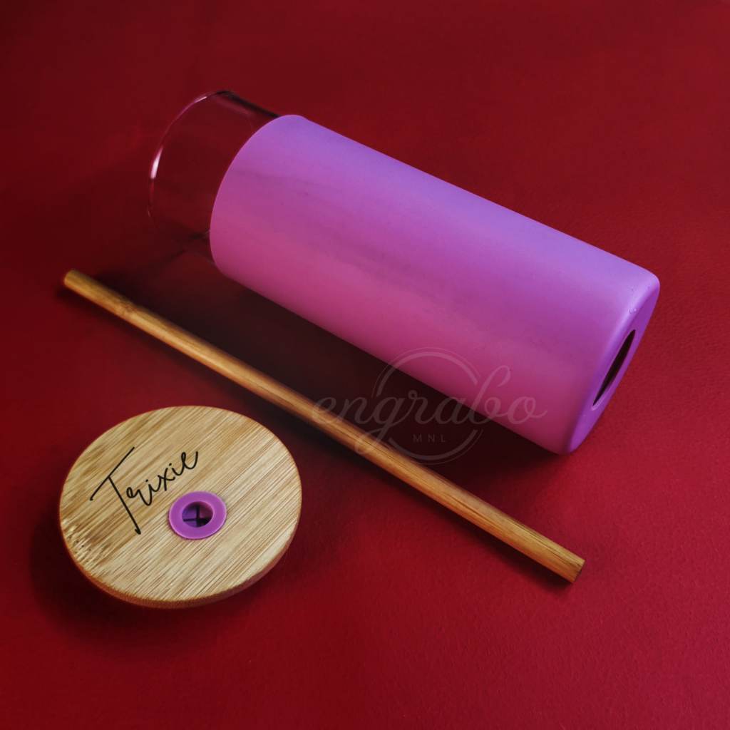 Glass Tumbler With Silicon Sleeve / Bamboo Straw (Personalized Laser ...