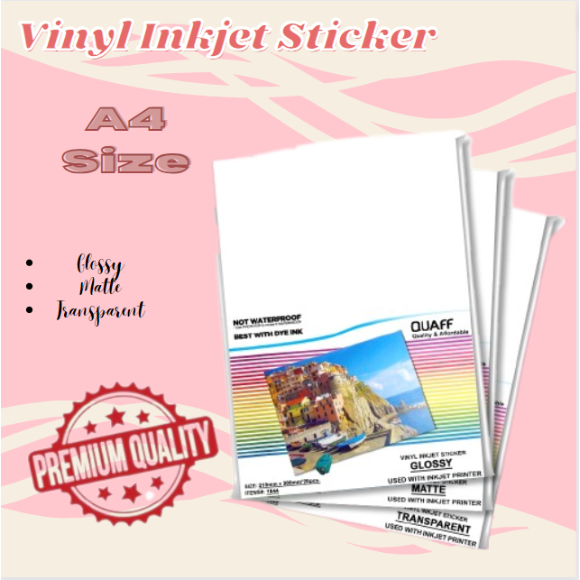 QUAFF Vinyl Inkjet Sticker Transparent / Glossy / Matte (20 Sheets) A4 ...