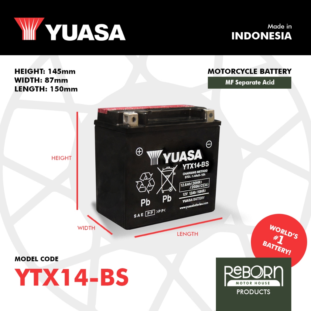 Yuasa YTX14-BS Maintenance Free | Shopee Philippines