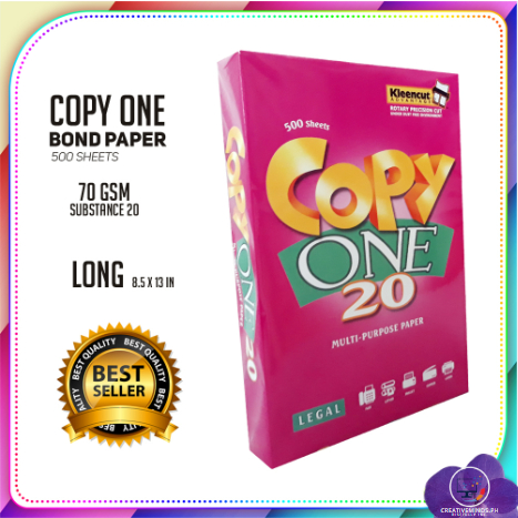 Copy One Bond Paper White Short, Long & A4 Size 70Gsm - 500 sheets per ...