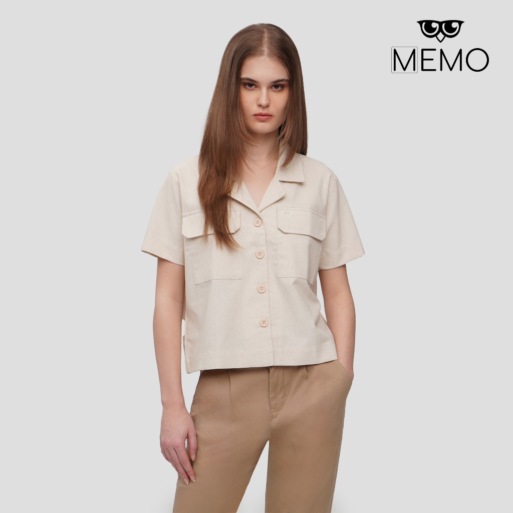 Memo Textured Shirt For Women (Khaki/Black) | Shopee Philippines